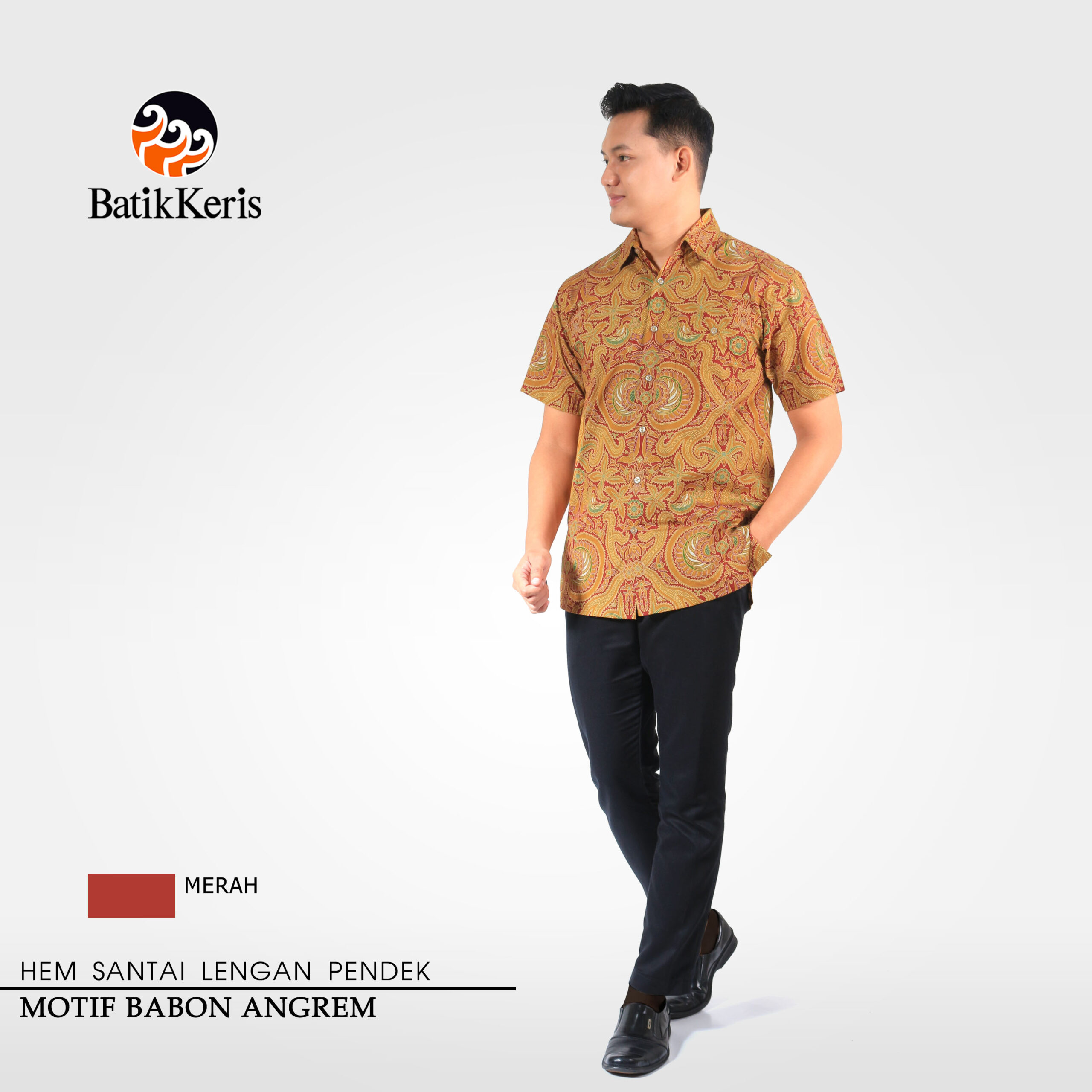 Hem Santai Batik Lengan Pendek Motif Babon Angrem - Batik Keris Online Hem Santai Batik Lengan Pendek Motif Babon Angrem - Batik Keris Online