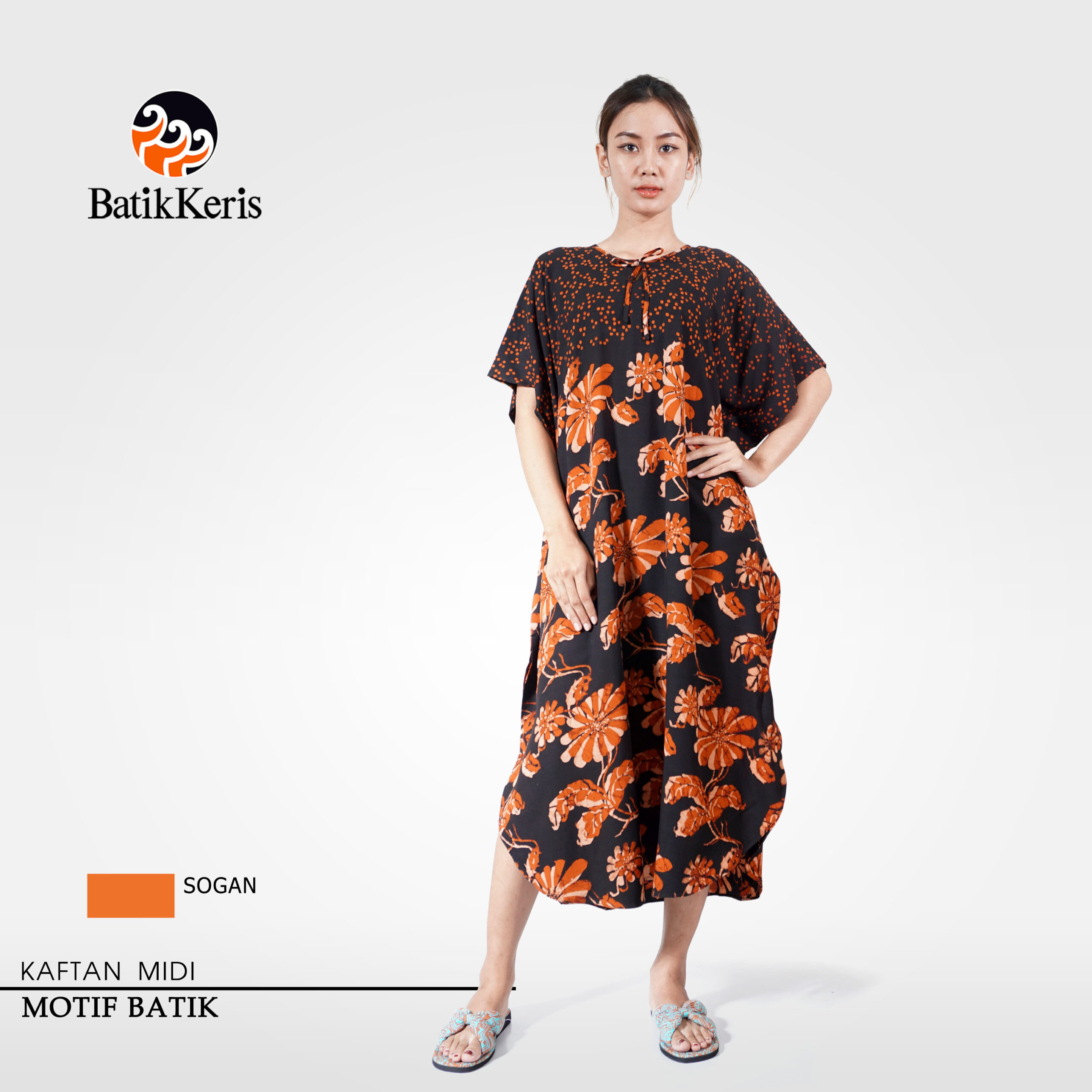Kaftan Midi Batik Motif Batik Sogan 2 - Batik Keris Online