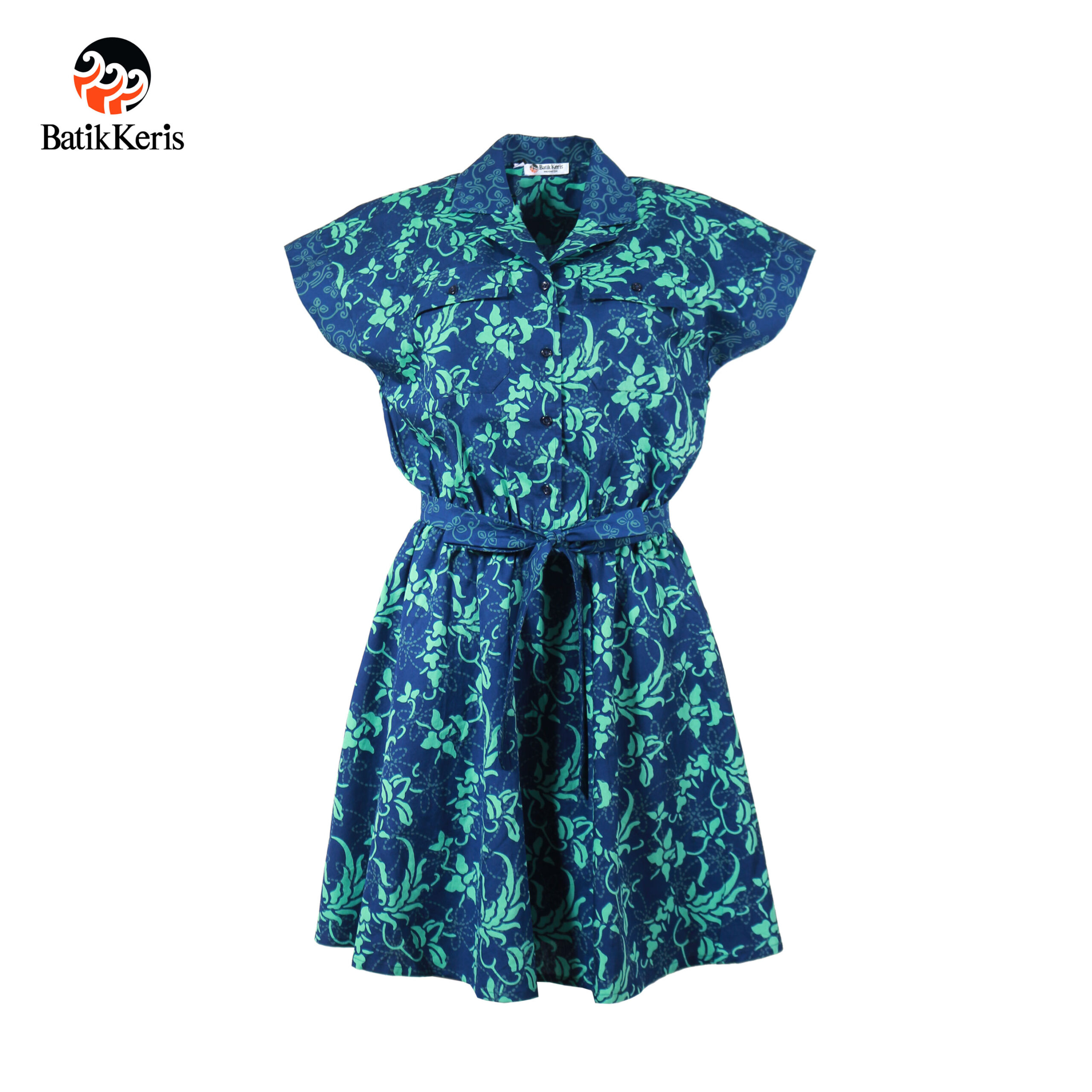 Dress Batik Lengan Pendek Motif Ron Kawung Cecek - Batik Keris Online