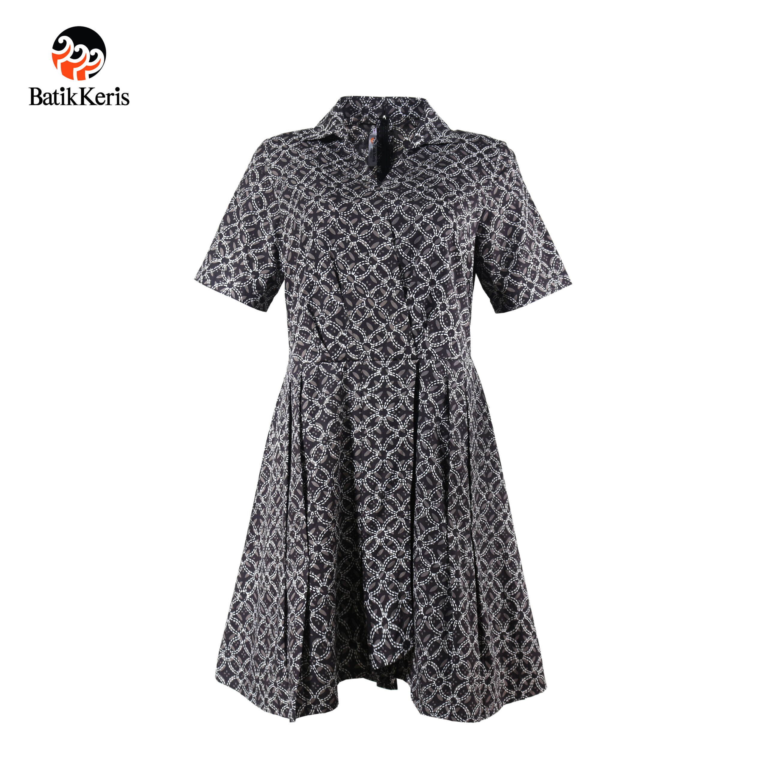 Dress Batik Lengan Pendek Motif Kawung Double Cecek - Batik Keris Online