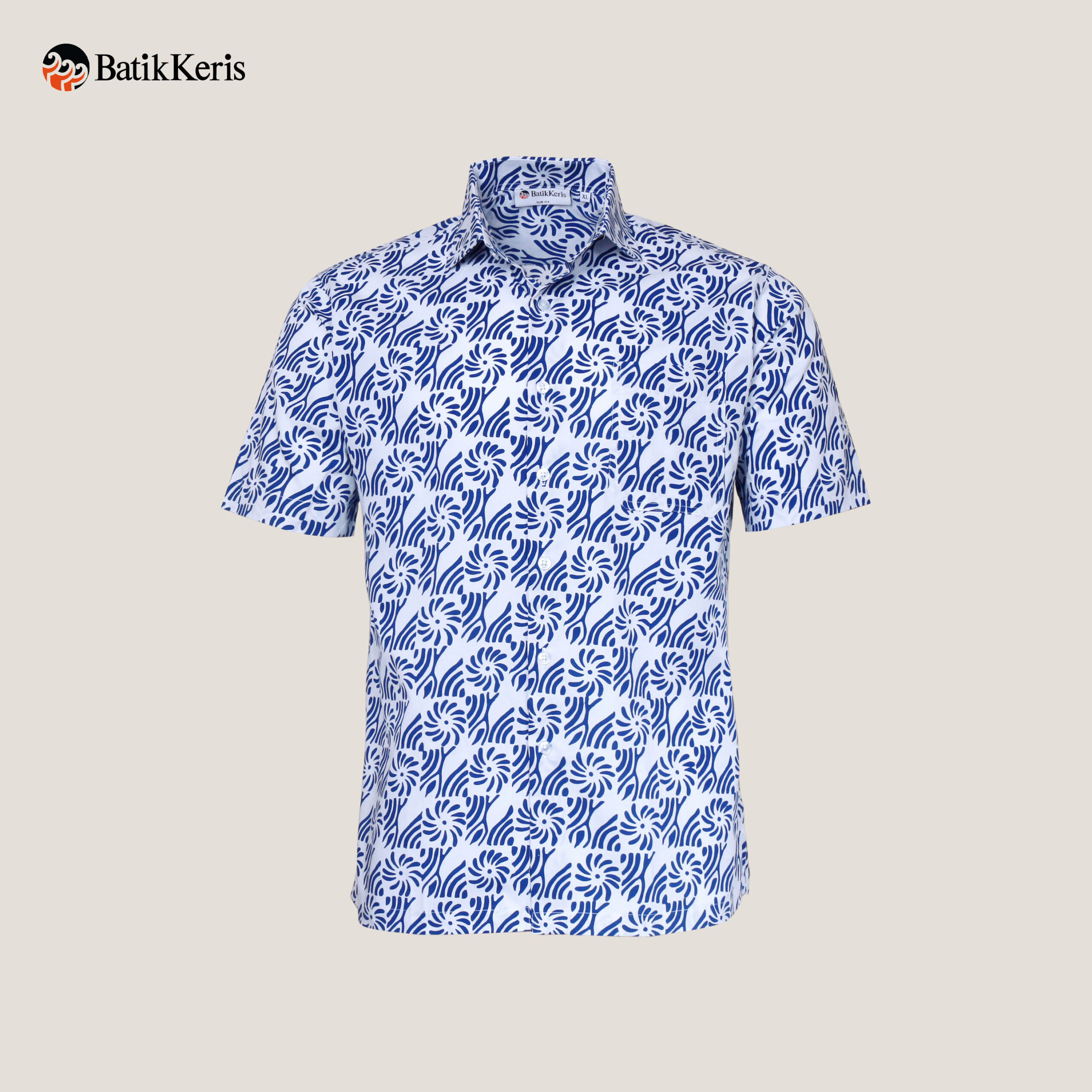 Kemeja Slimfit Batik Lengan Pendek Motif Bunga Kitir - Batik Keris Online