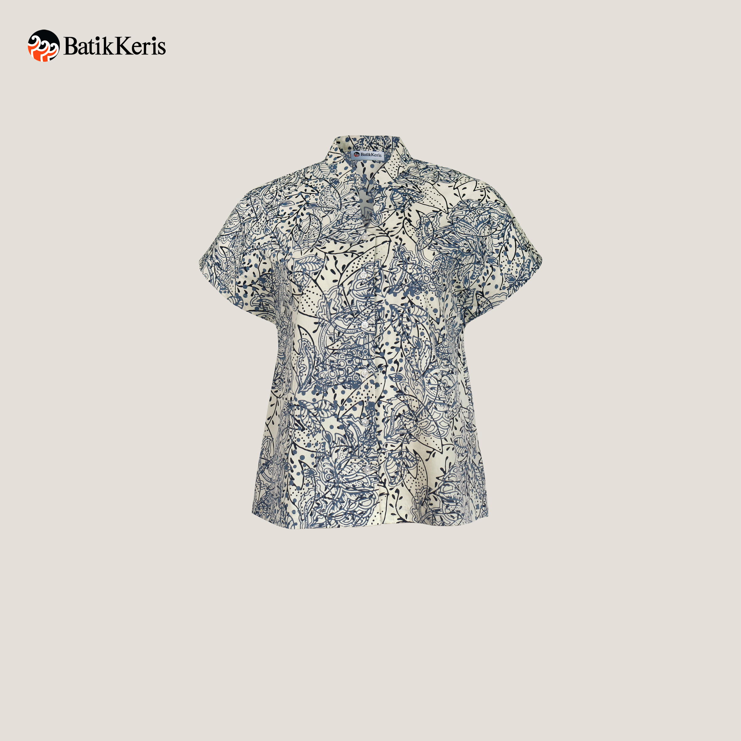 Blouse Batik Lengan Pendek Motif Daun Talas - Batik Keris Online