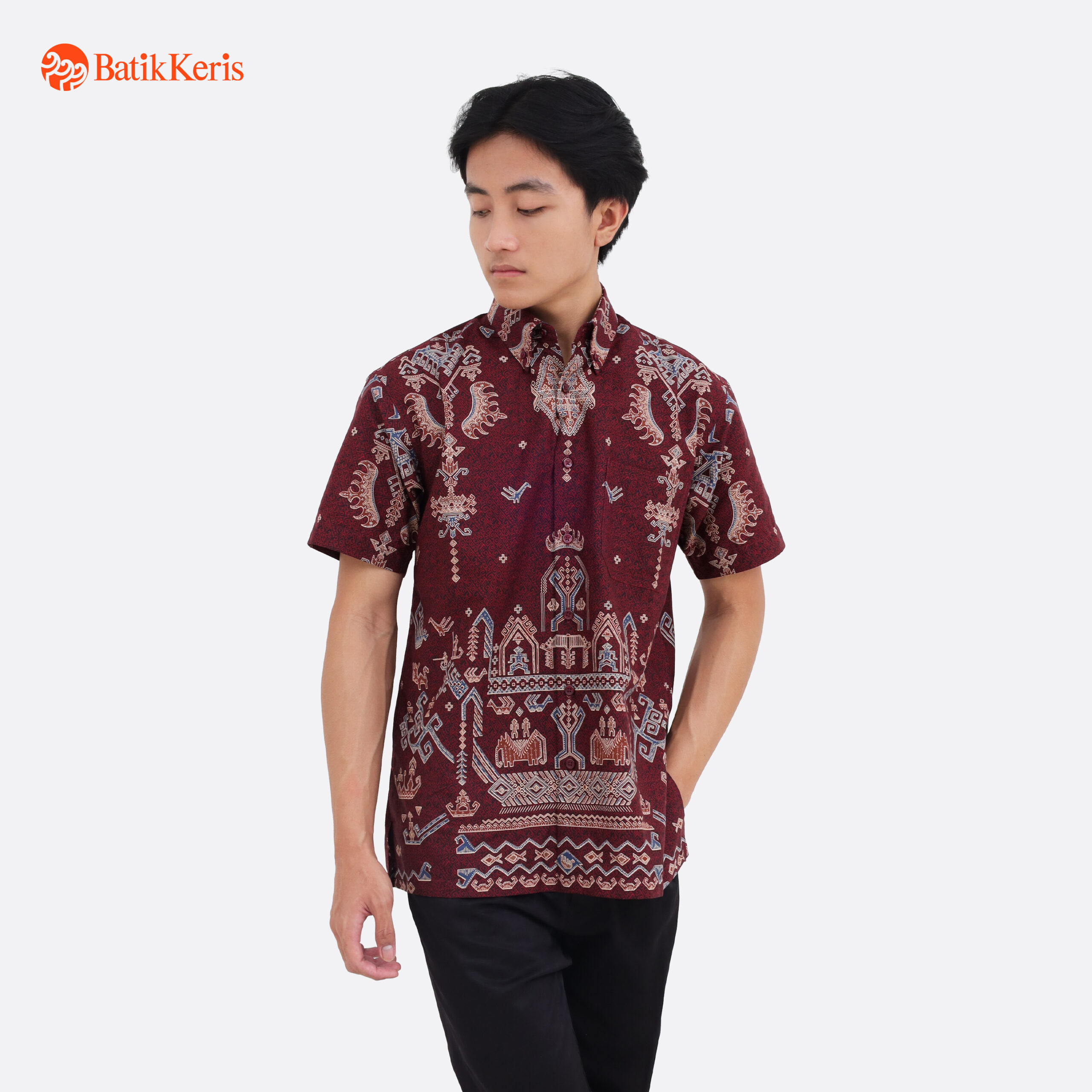 Kemeja Relaxed Fit Batik Lengan Pendek Motif Kapal Siger - Batik Keris ...